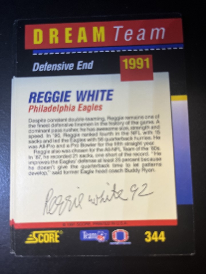 6- Reggie White - 1991 Score #344 -Football Card - Dream Team | eBay