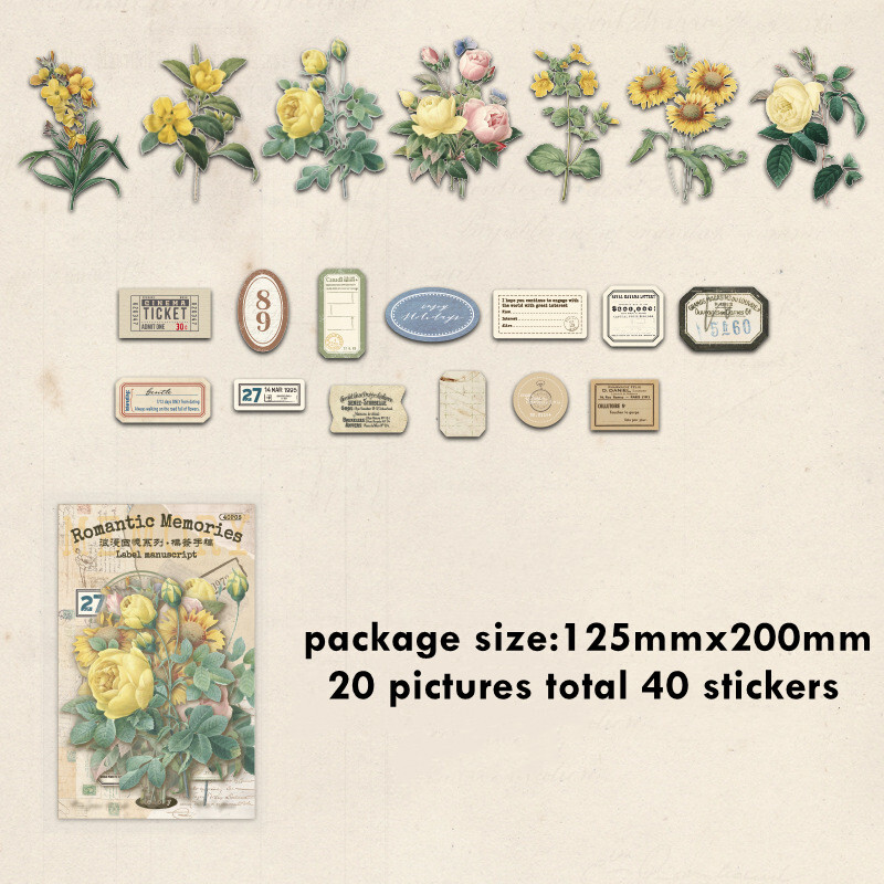 Vintage Flowers Labels PET Stickers Junk Journals Album Scrapbooking ...