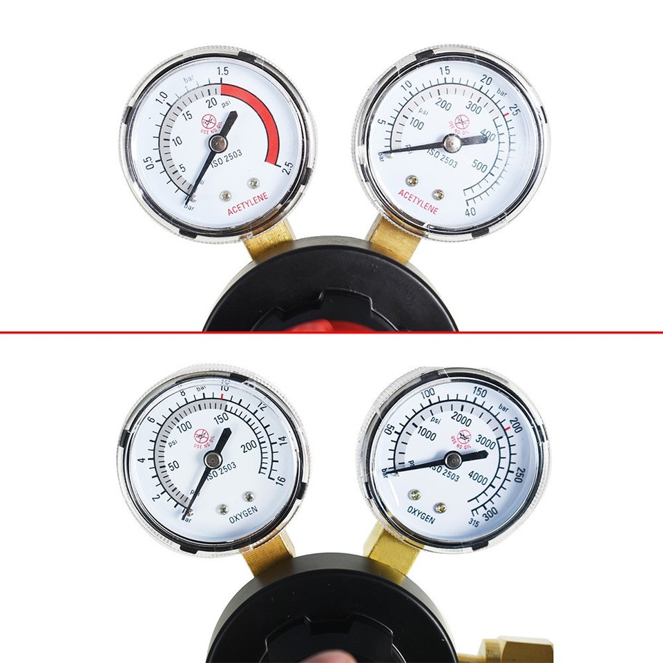 2 Piece Dual Welding Gas Gauges Oxygen (CGA-540) and Acetylene (CGA-510 ...