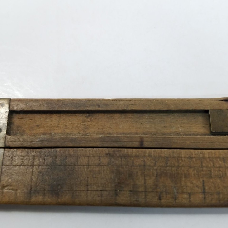 Vtg Lufkin Tiny Pocket Ruler Wood Brass Folding 6 Inch with Caliper 3.5 ...