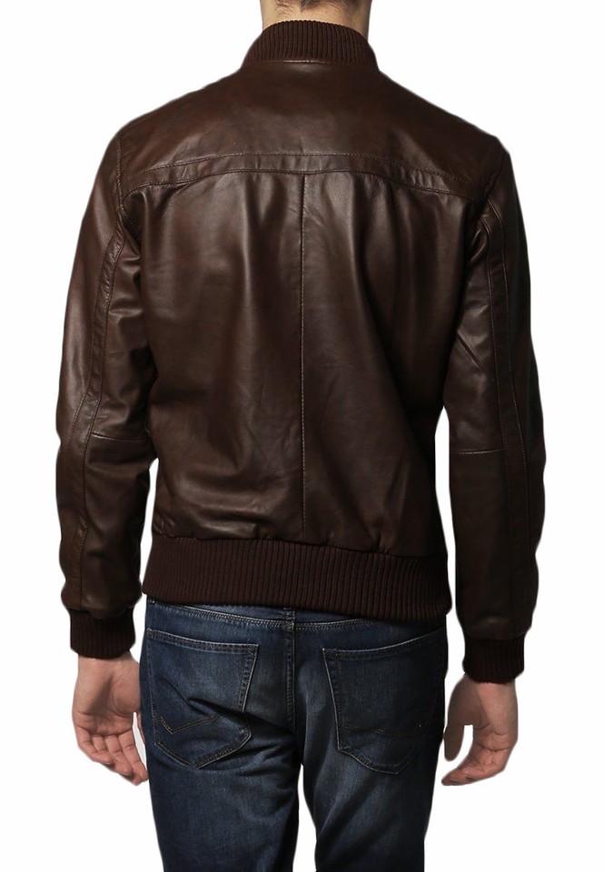 Men's Slim Genuine Lambskin Real Leather Jacket Brown Biker Plain Basics Jacket | eBay