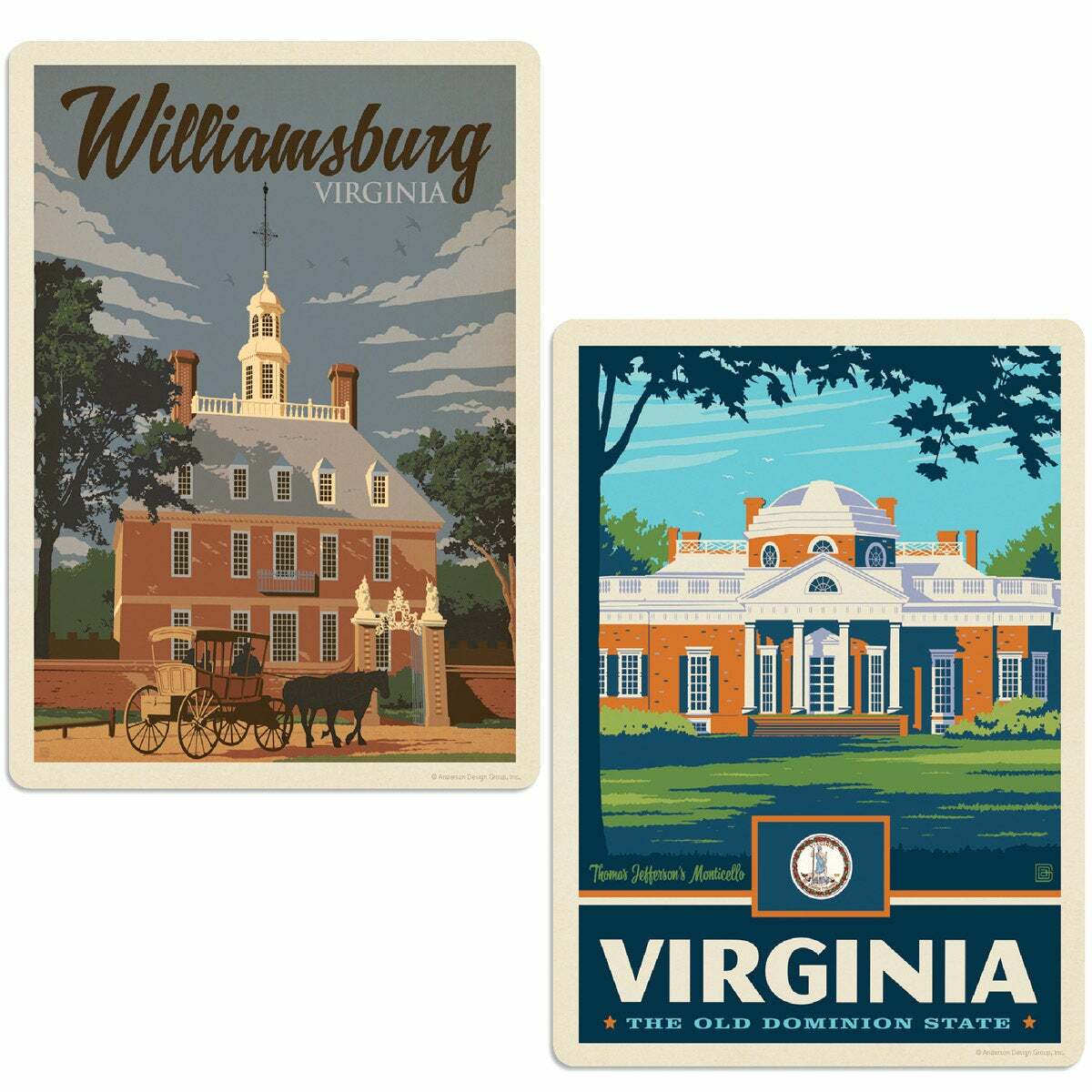 Williamsburg Virginia Monticello Sticker Set of 2 Vintage-Style Decals ...