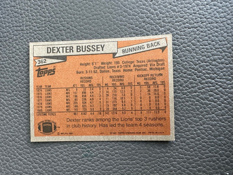 1981 Topps Football Card Dexter Bussey #362 - Detroit Lions | eBay