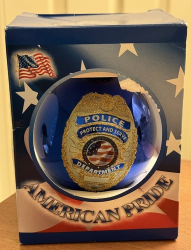 Police Department Ornament Blue Glass Ball Protect and Serve Christmas ...
