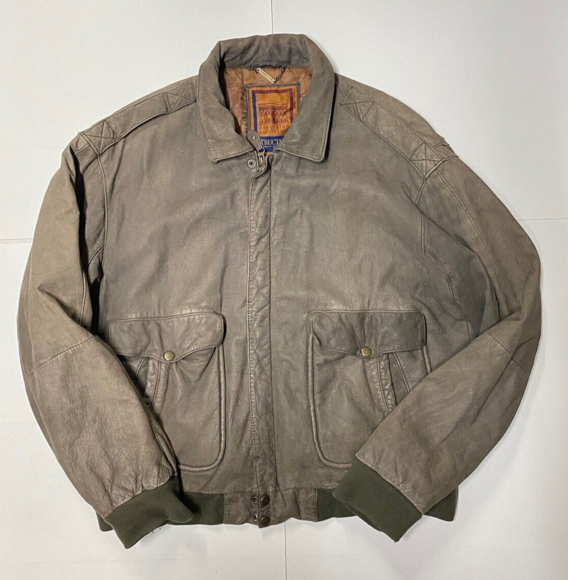 Vintage Structure Leather Bomber Jacket Mens Large Br… - Gem