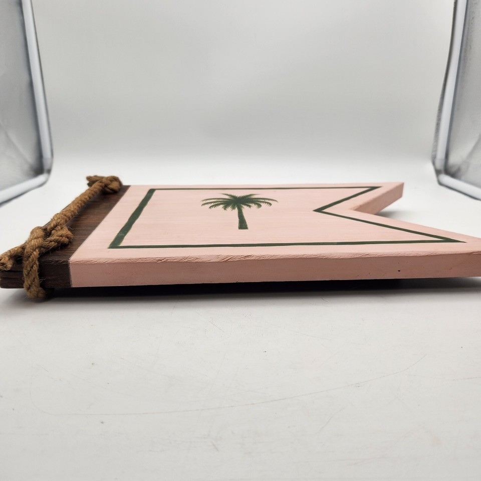 Wooden Flag Palm Tree Wall Decor Tropical Tiki Rope Handpainted 14"x9 ...