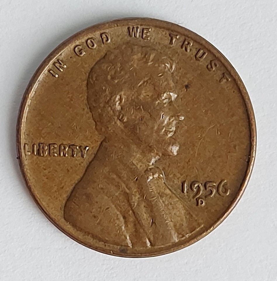 1956 D Lincoln Wheat Penny Coin, the mint mark is too close to the date ...