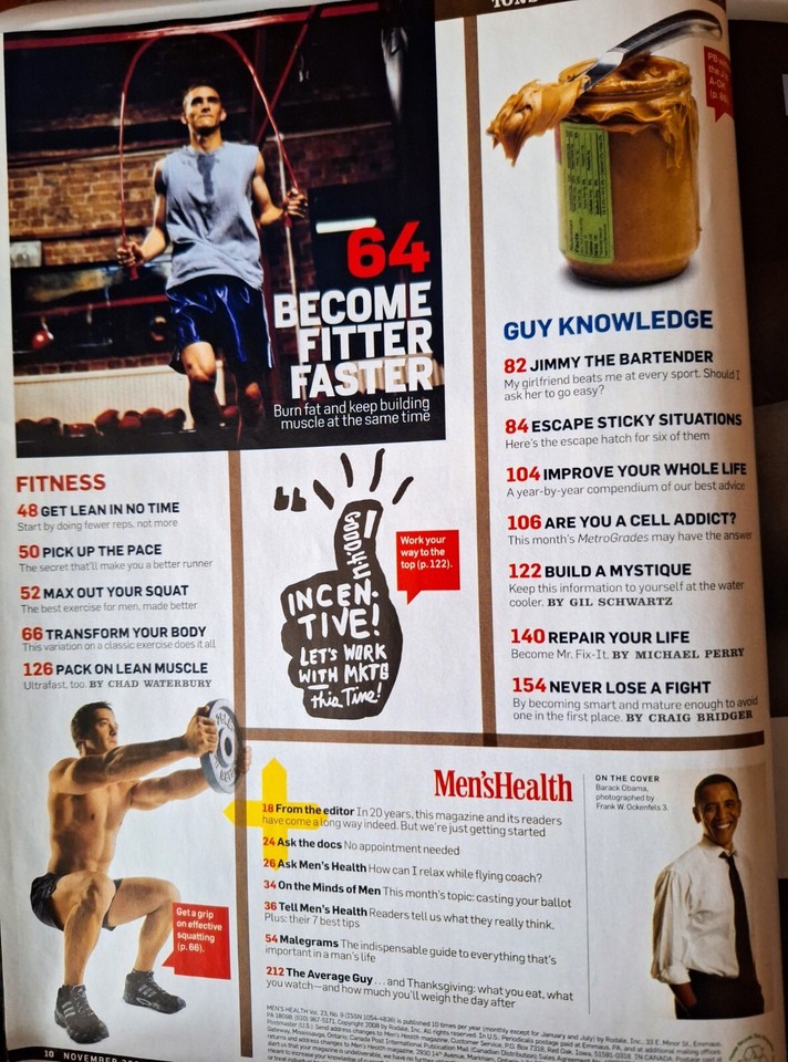 MEN'S HEALTH MAG NOV 2008 20TH ANNIV COLL ED BARACK OBAMA | eBay