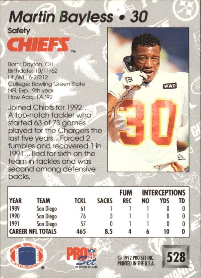 1992 Pro Set Football Card #528 Martin Bayless | eBay