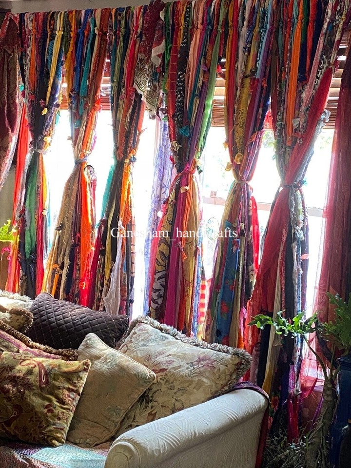 200 Strands, Bohemian gypsy rag Window Bohemian Valance Indian Backdrop ...