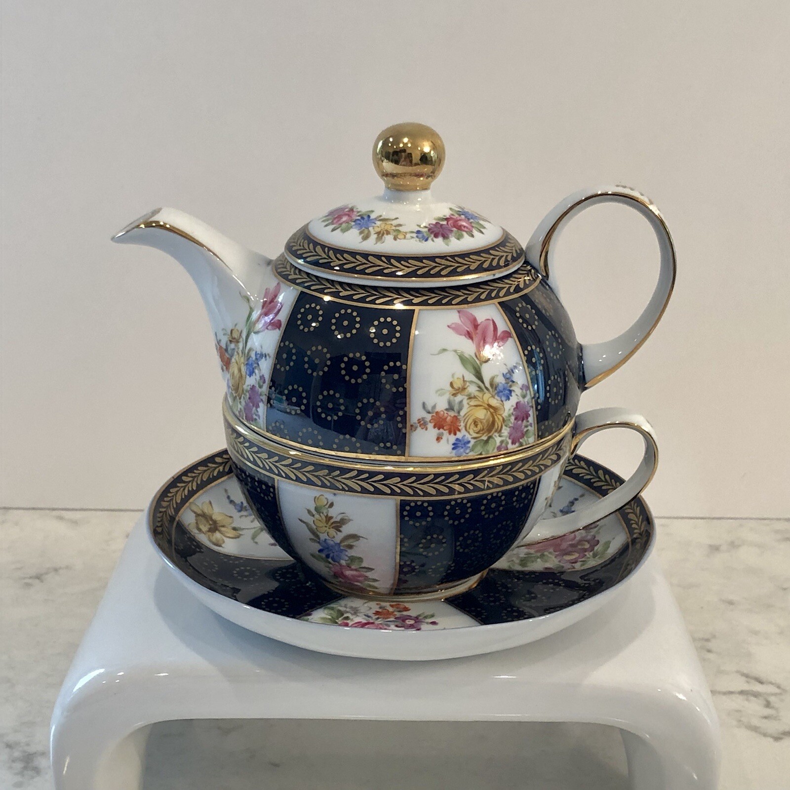 Vintage Lillian Vernon Porcelain Teapot, Teacup and Saucer Hand Painted ...