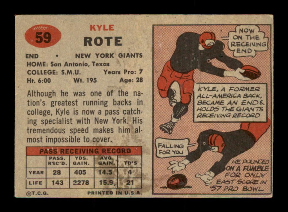 1957 Topps #59 Kyle Rote EX X2614994 | eBay