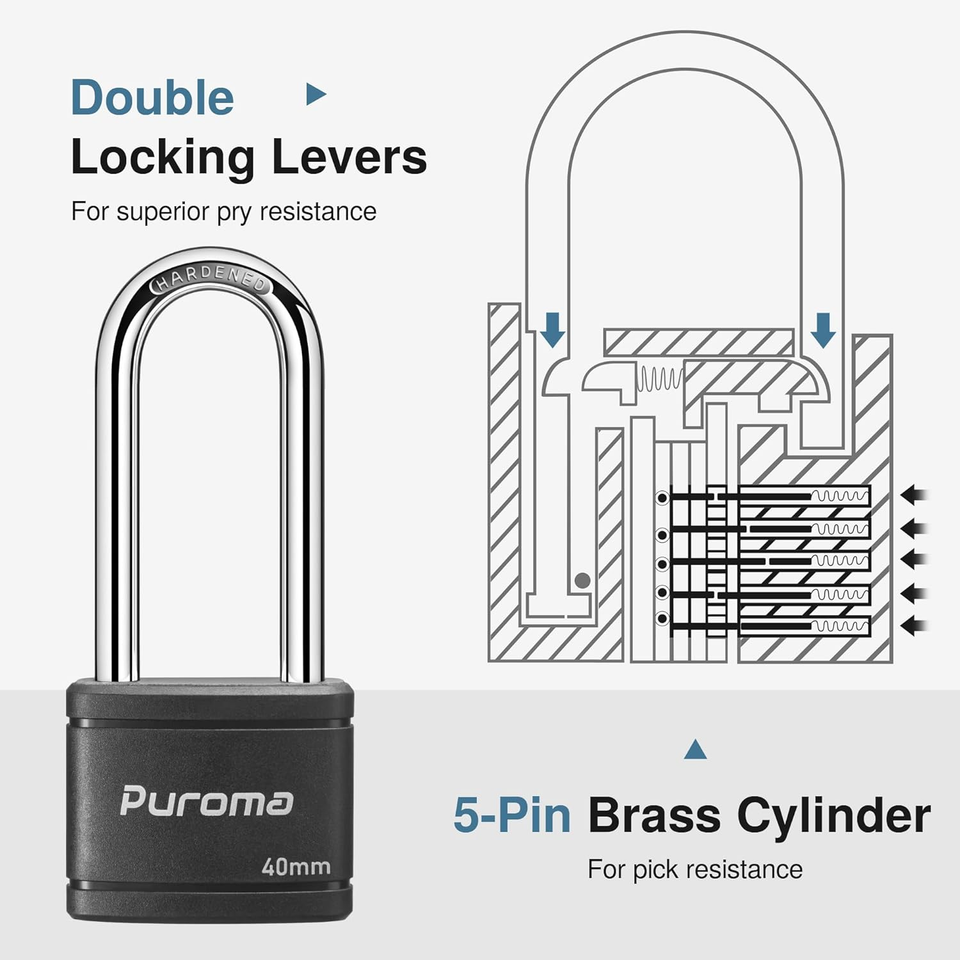 2 Pack Keyed Padlock with 3 Keys, 2.5 Inch Locker Lock 40mm Heavy-Duty ...