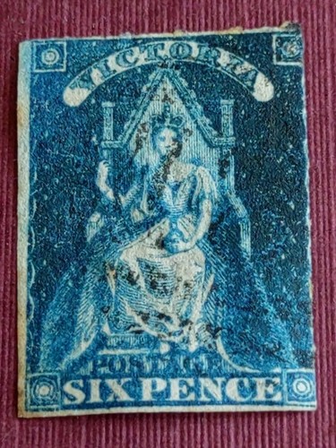 Victoria issue 1858 stamp Queen On a Throne 6d Bright Blue WMK Used ...