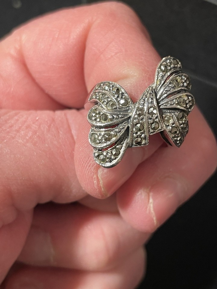 R 925 Sterling Silver Art Deco Marcasite Bow Ring Size 7 | eBay