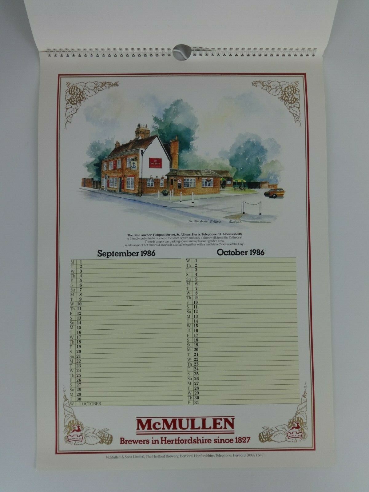 Pub Calendar Brewery McMullen Breweriana | Grelly UK