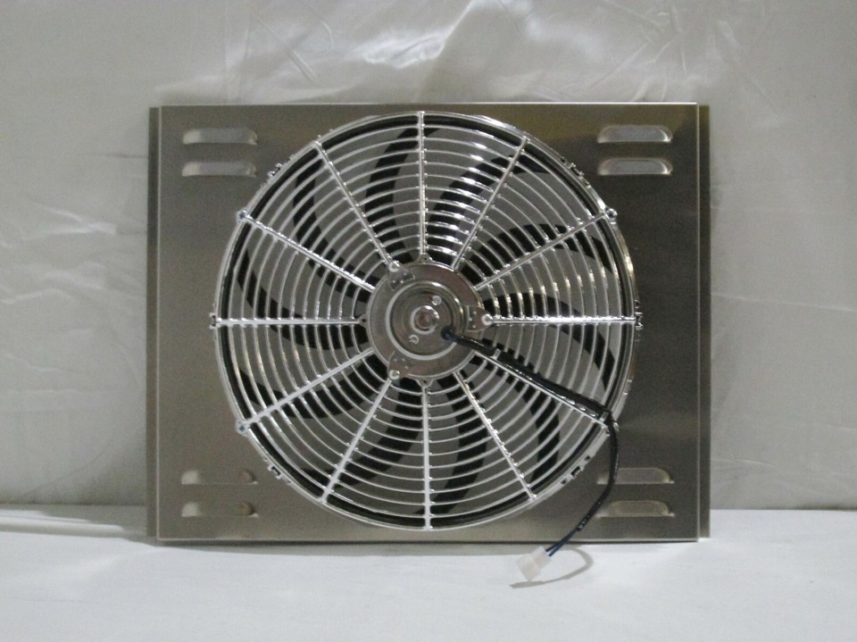 Universal 21" x 16" Radiator Fan Shroud and 16" Chrome Plastic Fan ...