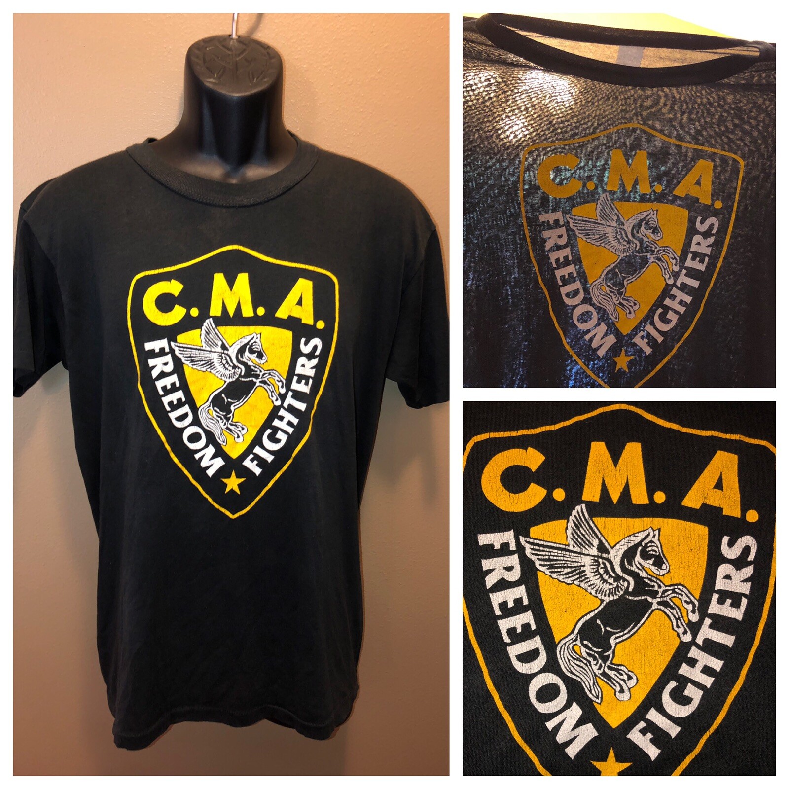 VTG 80s CMA FREEDOM FIGHTERS Black T-Shirt USA LG Civilian Military ...