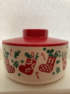 VINTAGE TUPPERWARE CHRISTMAS CONTAINER 2062A-3 WITH LID WHITE RED GREEN ...