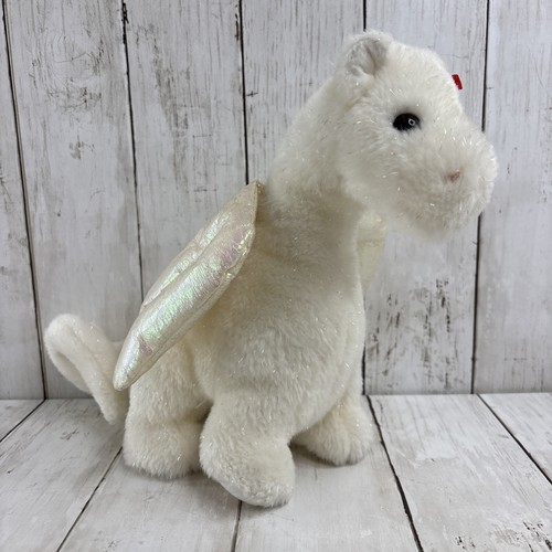TY Beanie Buddy Magic White Sparkly Dragon Has creased ear tag wings ...