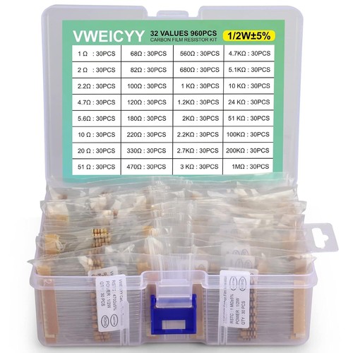 500 Pieces 1/2 Watt Resistor Kit Assortment in Compartmentalized ...