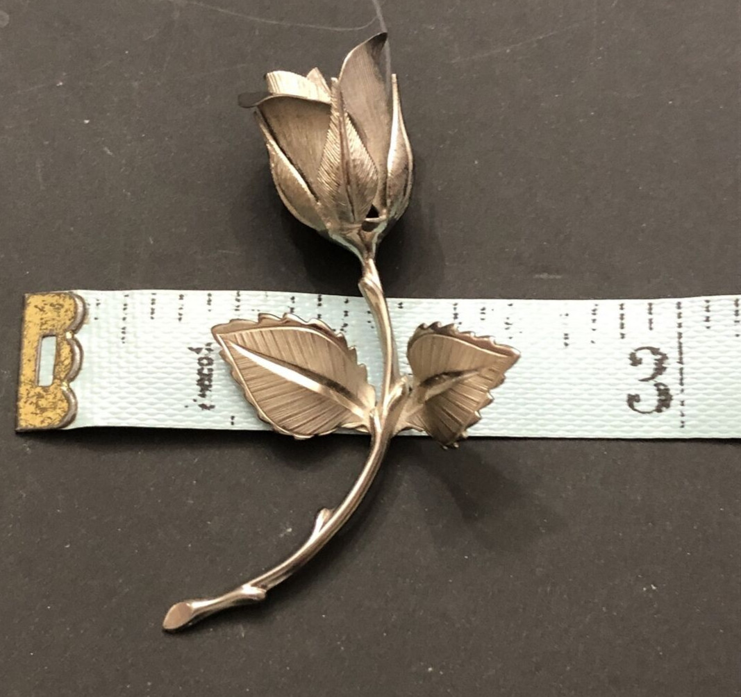 Vintage GIOVANNI Long Stem Rose Flower Brooch Pin Sil… - Gem