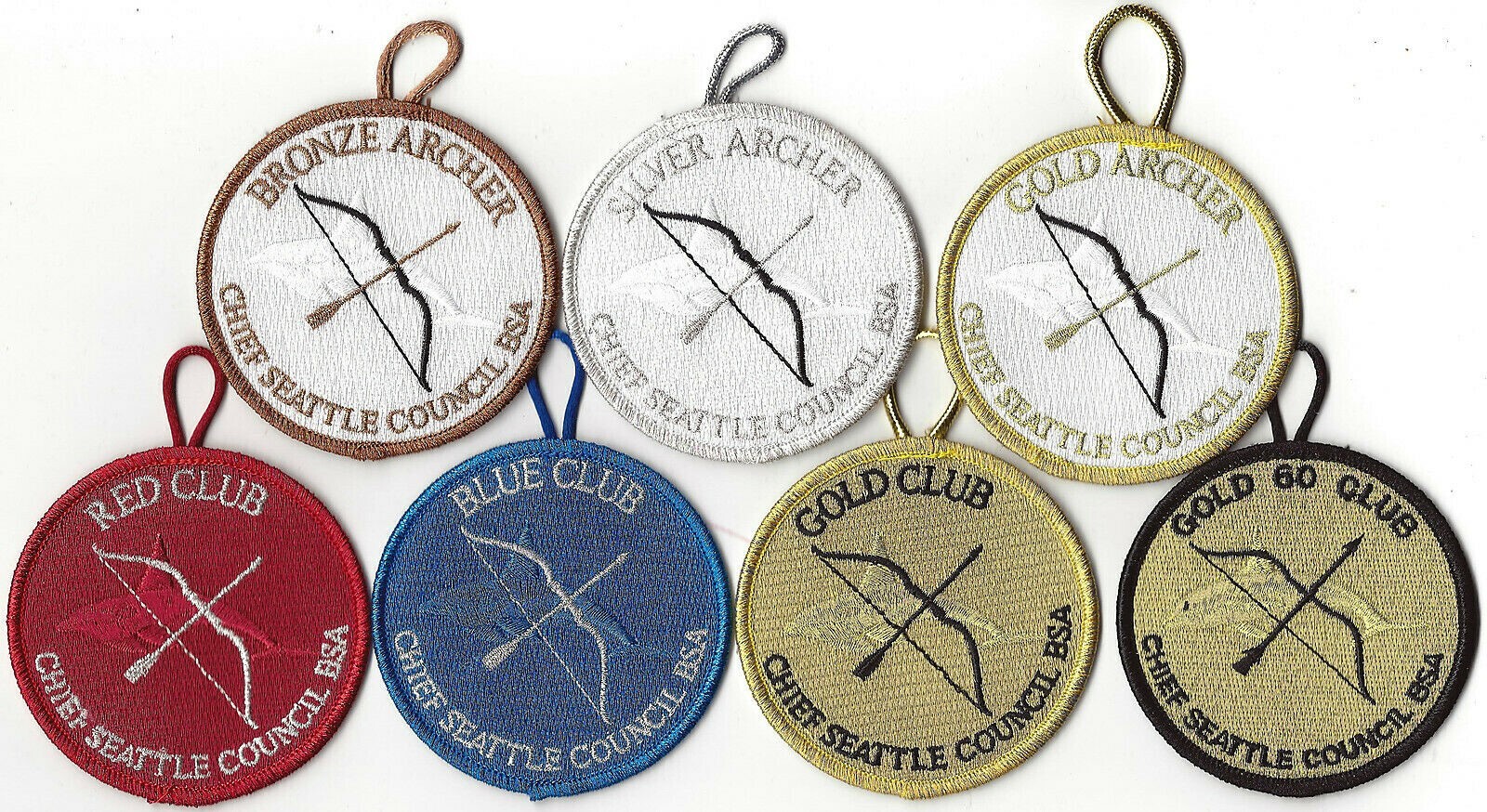 Camp Pigott Archery patches - Complete Set of 7 - Chief Seattle Council ...