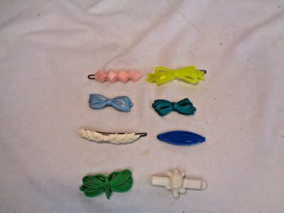 Vintage Plastic Hair Barrettes (8) - Dragonfly, Bows, Turtle. Geometric ...