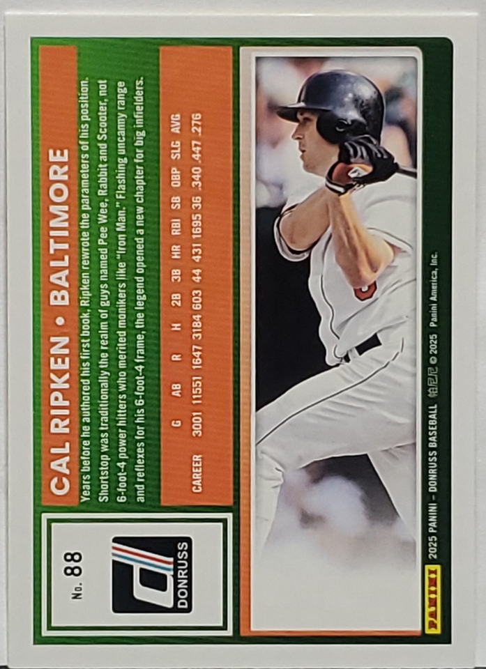 Cal Ripken Jr. 2025 Donruss Baseball Yellow Flood Parallel Baseball ...