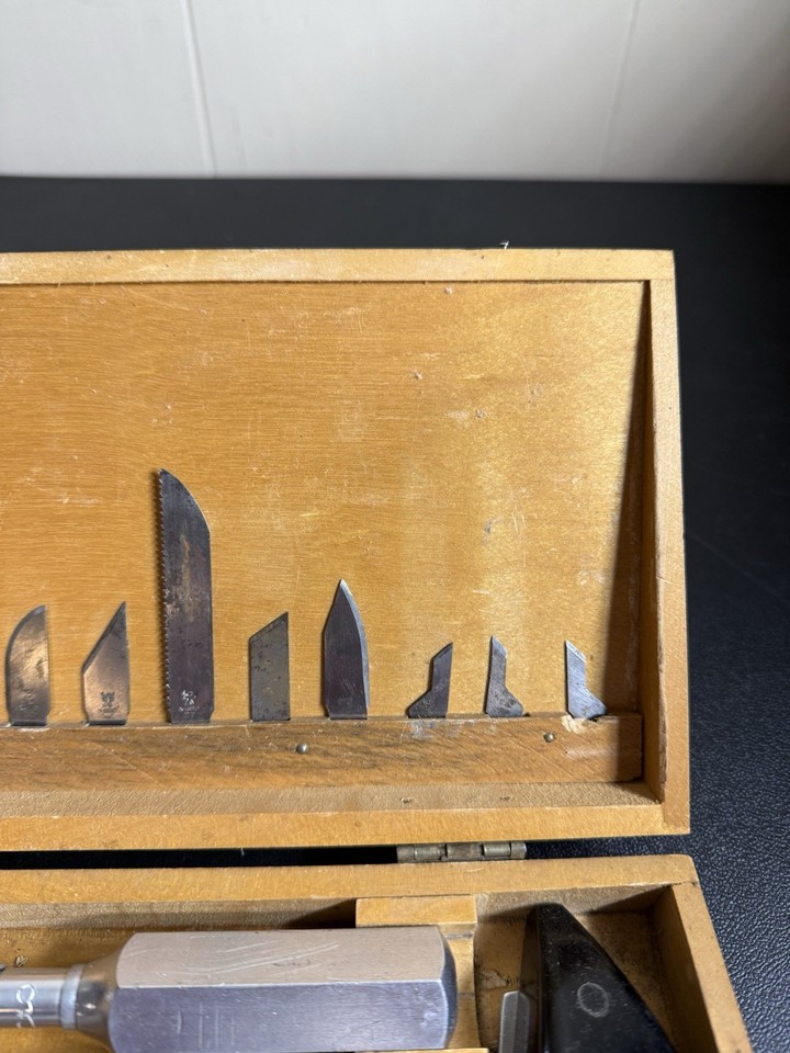 Vintage 1950's X-acto knife set Original wood box Plane Draw knife Deluxe Set | eBay