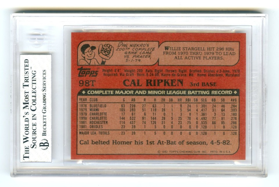 CAL RIPKEN JR.~1982 TOPPS TRADED BGS-8 NM-MT SHARP HOT GRADED ROOKIE RC ...