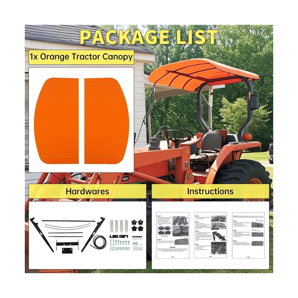 ECOTRIC Tractor Canopy Top for ROPS 48-3/8" X 48-3/8" - Orange Rops ...