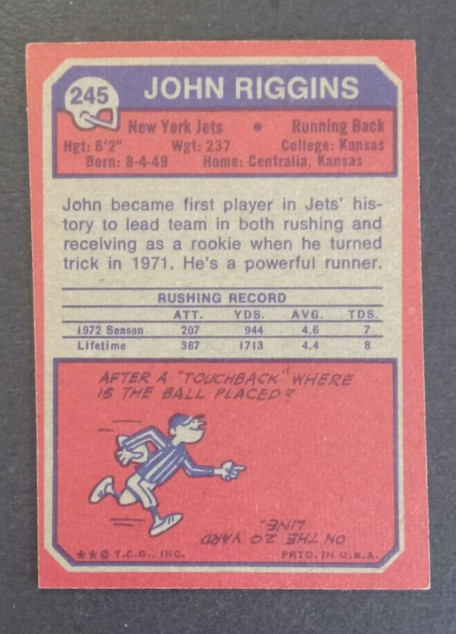 1973 Topps NFL John Riggins Card # 245 New York Jets HOF | eBay