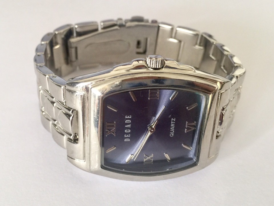 Decade Quartz Men's Wrist Watch Blue Dial Silver Color Battery Operated ...