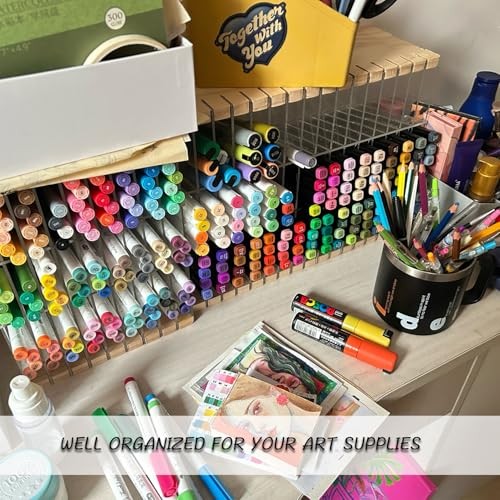 Marker Organizer for 108 Markers Wooden & Acrylic Art Pen Display ...