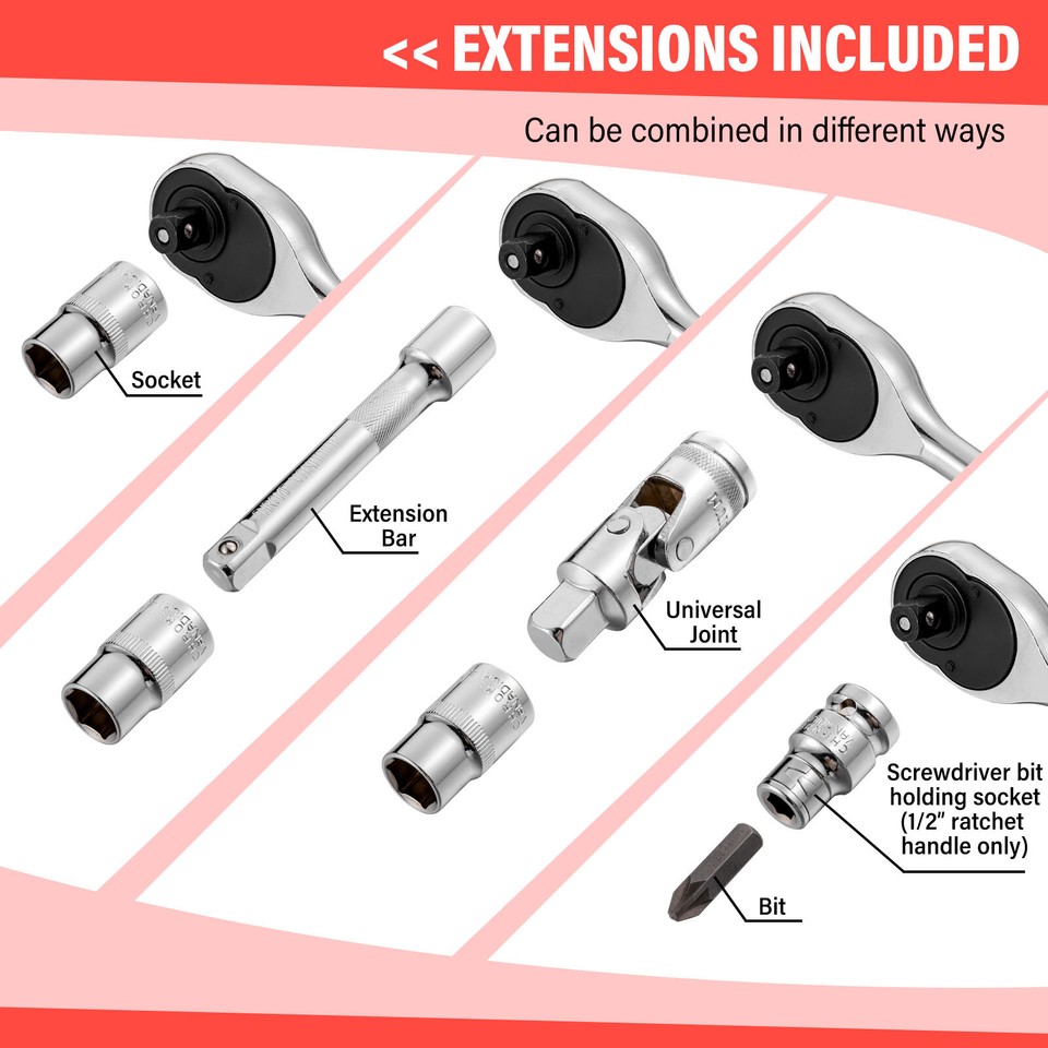 Professional 216 PCS Ratchet.Spanner Socket Set 1/2" 1/4" 3/8" Tool Kit ...