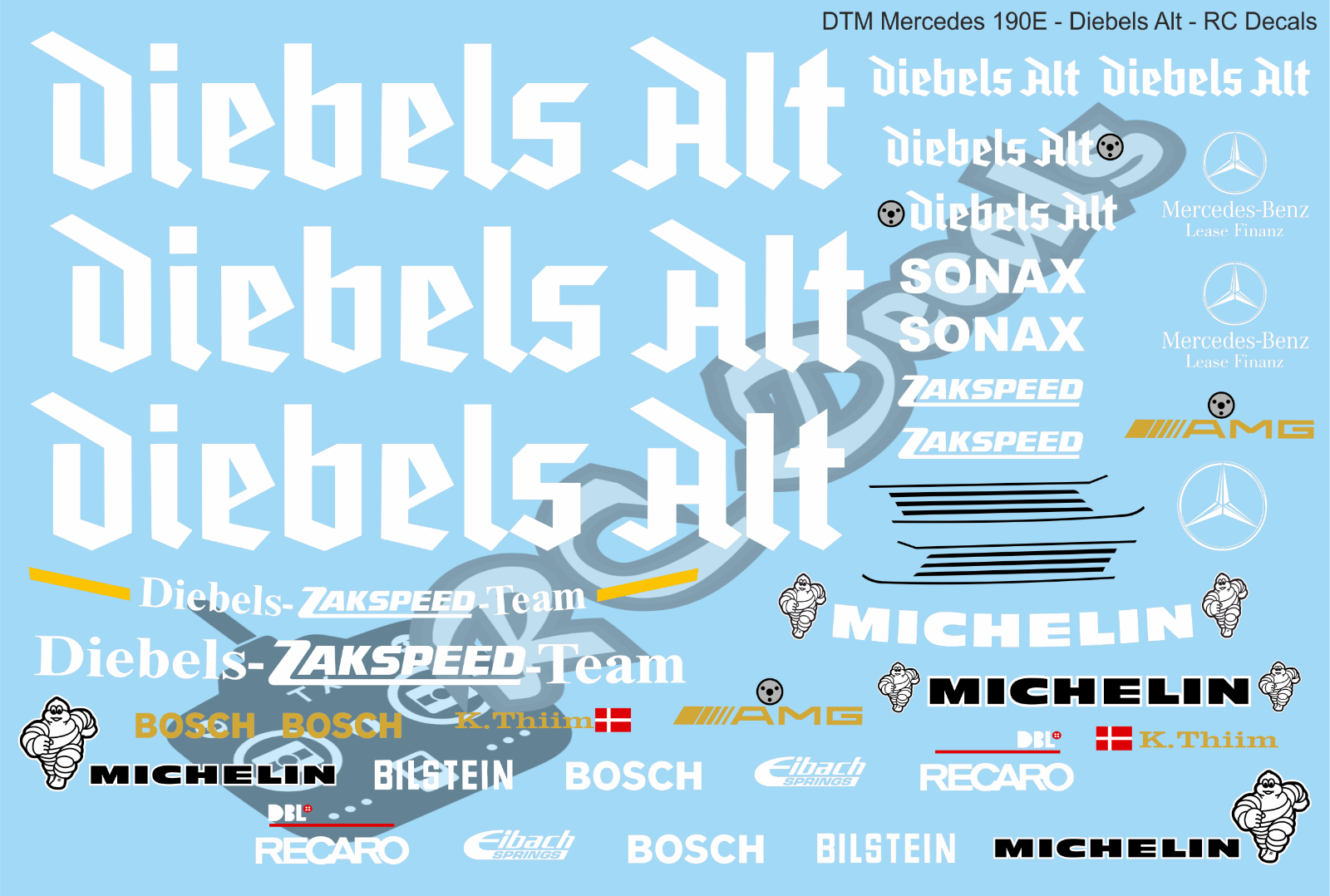 1/10 Touring Car Decal Set DTM Mercedes 190E - Diebels Alt - Tamiya ...
