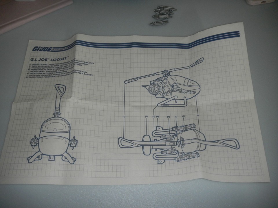 1990 Vintage G.I. GI Joe 3.75 ARAH Locust Helicopter & Blueprints *100% ...