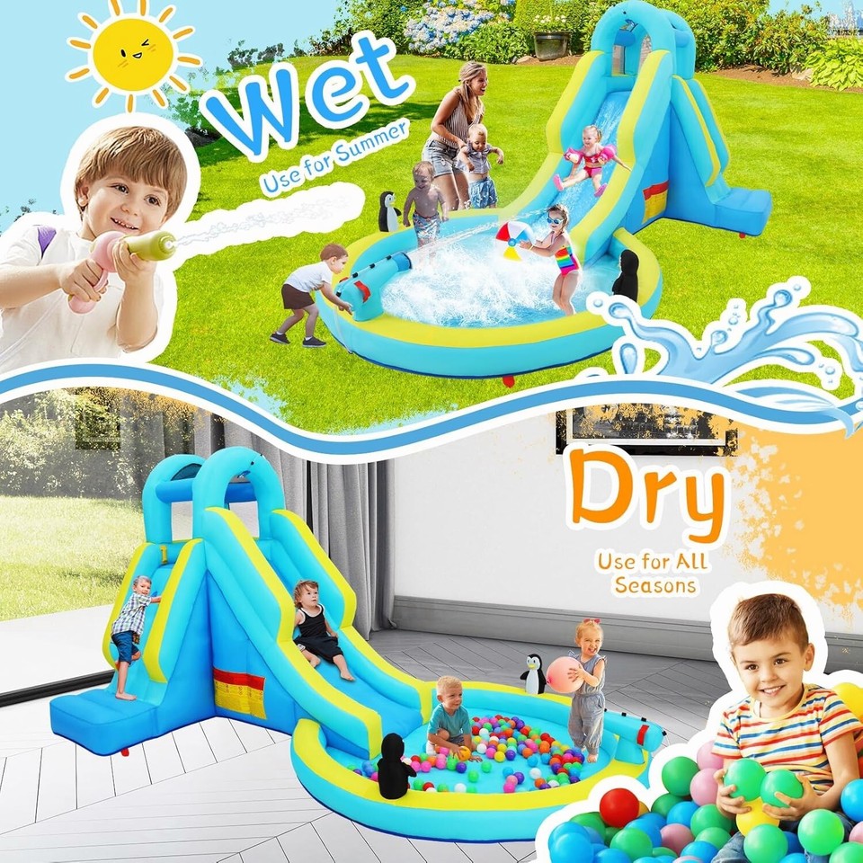 Inflatable Water Slide for Kids 3-11 Compact Water Slide Bounce House ...