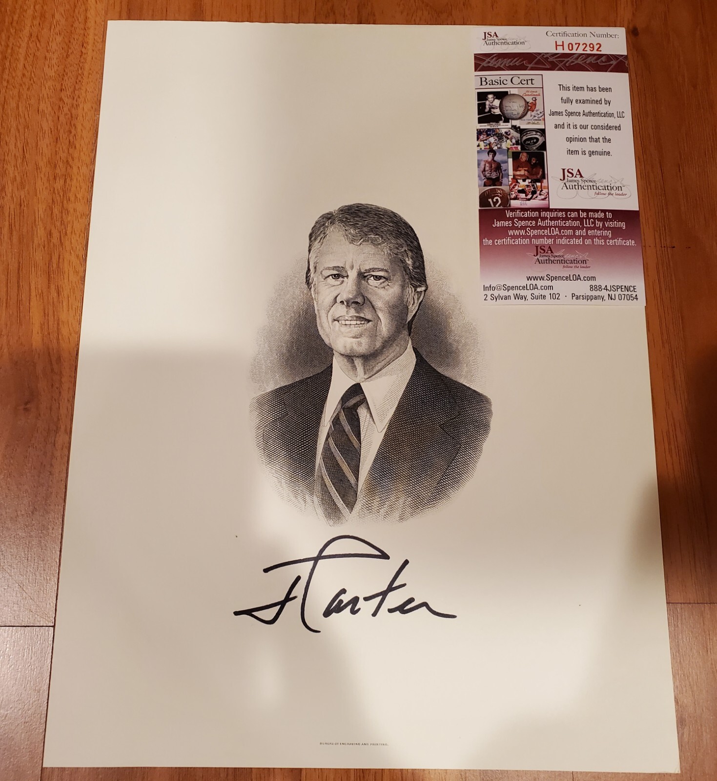 JIMMY CARTER SIGNED AUTOGRAPHED 9X12 PRESIDENTIAL ENGRAVING JSA SPENCE ...