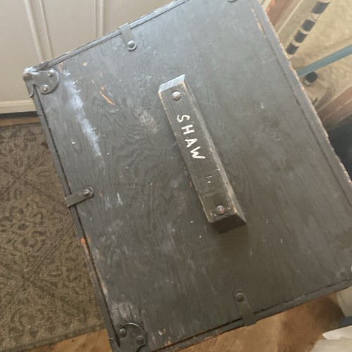 Vintage Military Foot locker w Tray Wood Trunk chest storage green box ...