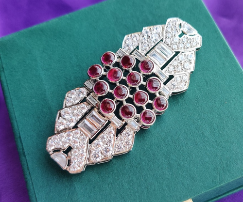 Impressive Red Ruby Statement Brooch Pin 925 SS Lab Created Luxury High ...