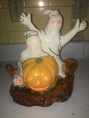 Vintage Large Ceramic Mold Lighted Ghosts Pumpkin Skull Halloween ...