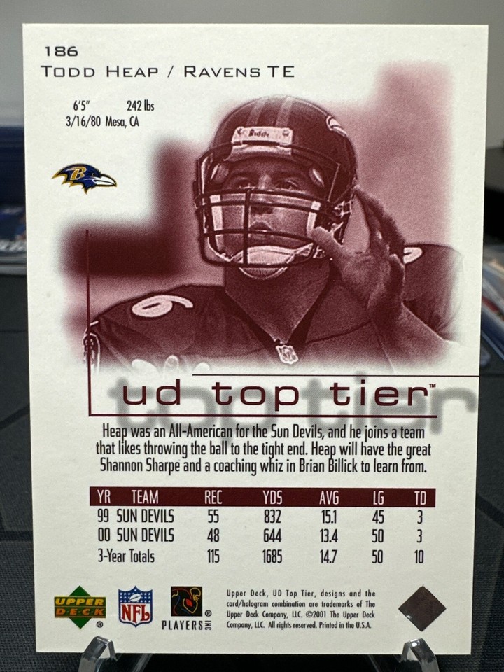 Todd Heap 2001 Upper Deck Top Tier Rookie #186 #0603/1500 NrMt | eBay