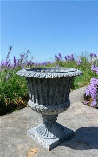 12" Tall Cast Iron Fluted Urn, Flower Pot Planter, Garden Patio Yard ...
