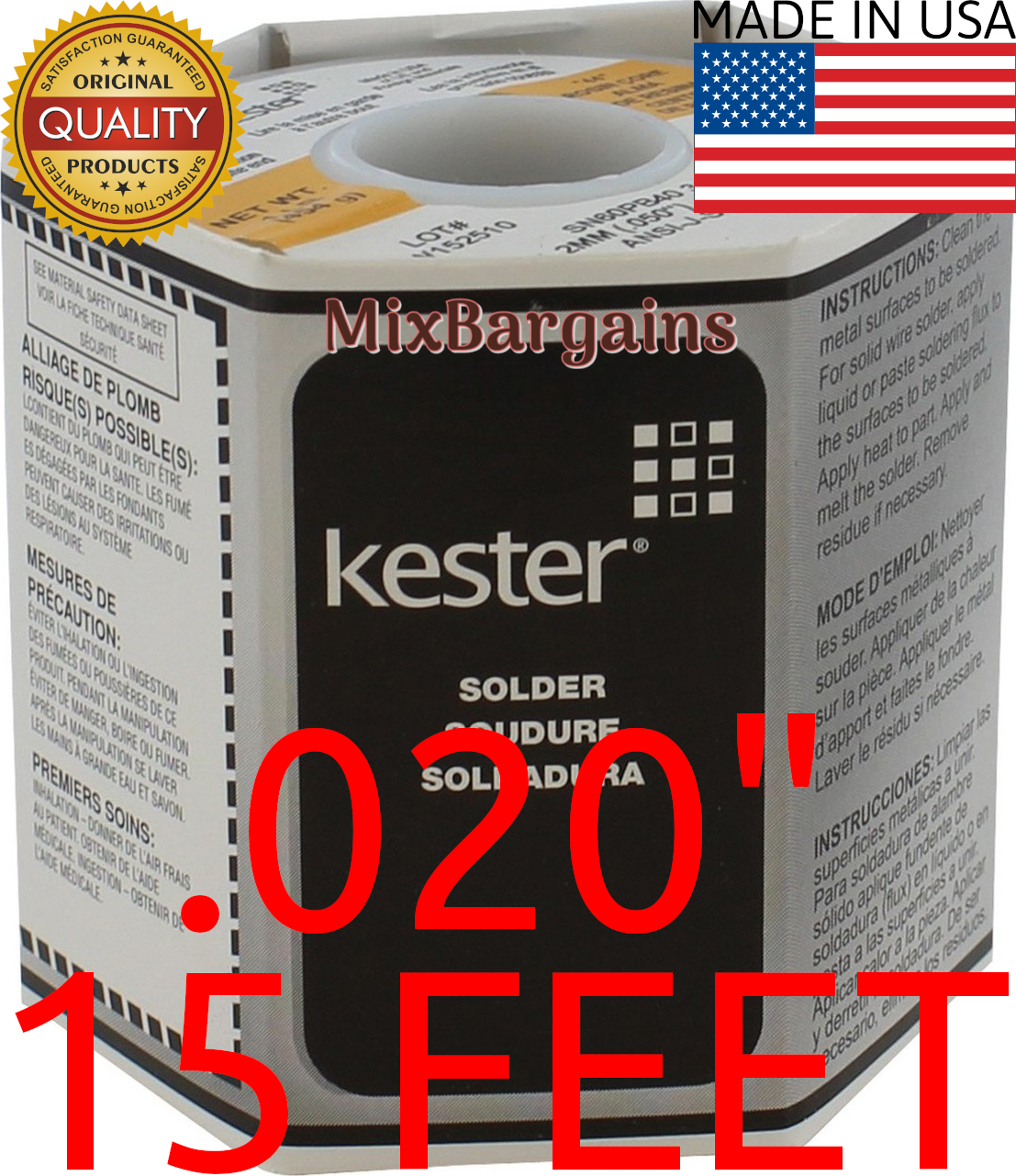 GENUINE KESTER SOLDER 60/40 .020" (0.5mm) 3.3% ROSIN, 24-6040-0010/44 ...