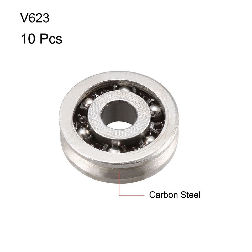 10pcs V623 V-Groove Guide Pulley Rail Ball Bearings 3x10x3mm Carbon ...