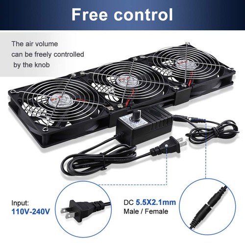 Wathai Dual Ball 3 x 120mm Computer Fan with AC Plug DC 12V Big Airflow ...