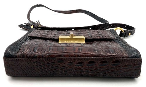 Vintage Brahmin Brown Croc Style Leather Crossbody Bag with Gold ...