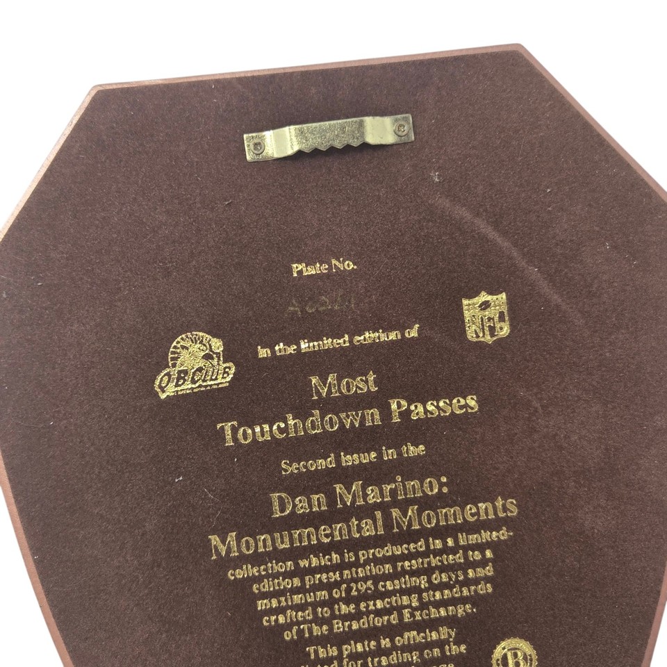 Vintage Dan Marino Most Touchdown Passes Plaque Bradford Exchange With ...